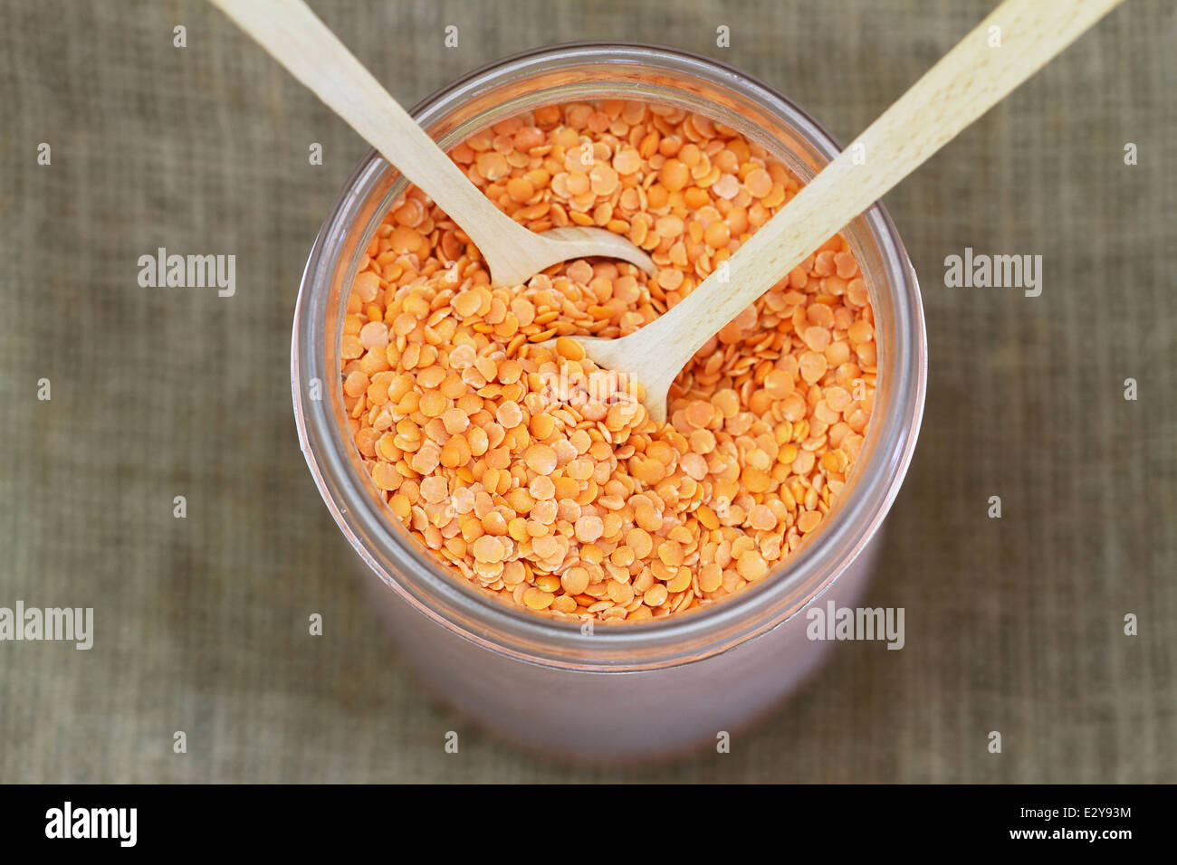 Red lentils in glass jar, close up Stock Photo - Alamy