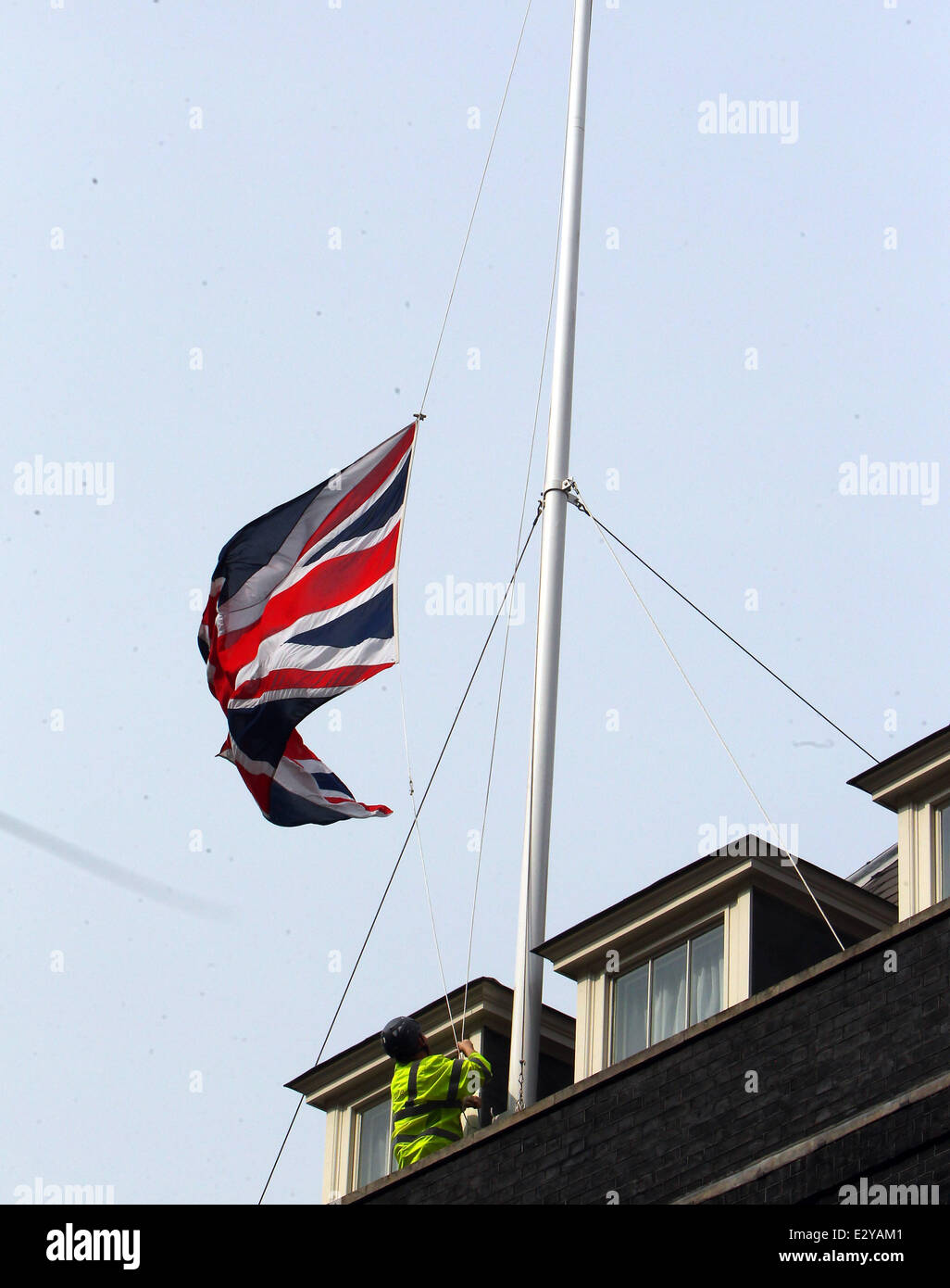 The Union Flag is lowered to half mast at number 10 Downing Street ...