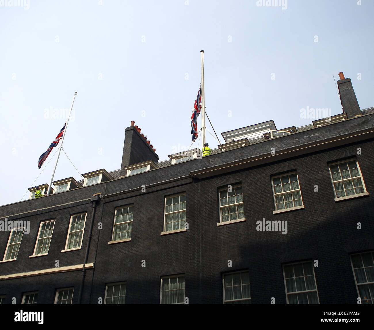 The Union Flag is lowered to half mast at number 10 Downing Street ...