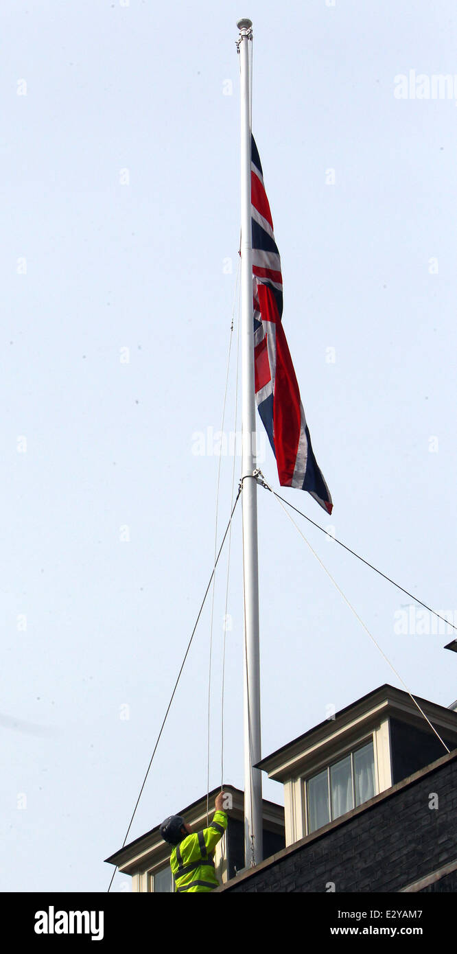 The Union Flag is lowered to half mast at number 10 Downing Street ...