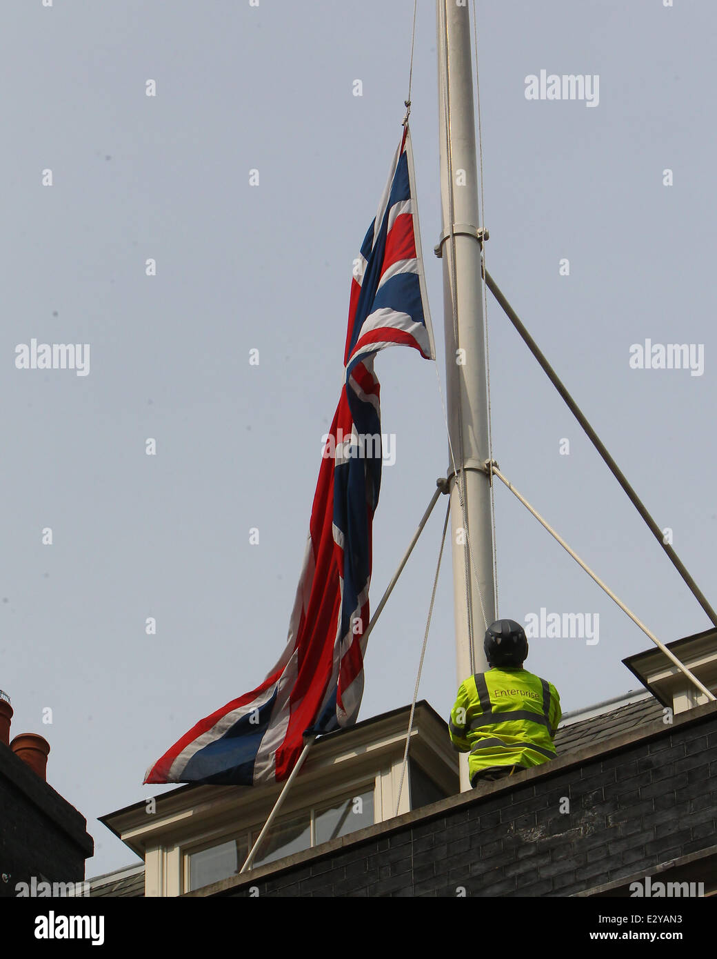 The Union Flag is lowered to half mast at number 10 Downing Street ...