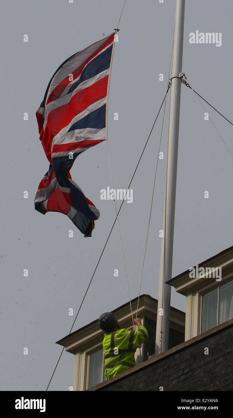 The Union Flag is lowered to half mast at number 10 Downing Street ...