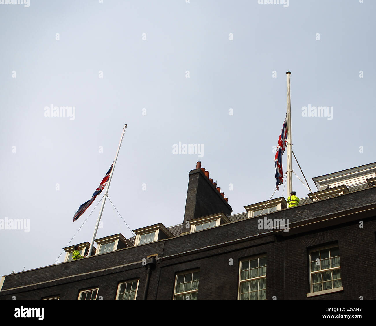 The Union Flag is lowered to half mast at number 10 Downing Street ...