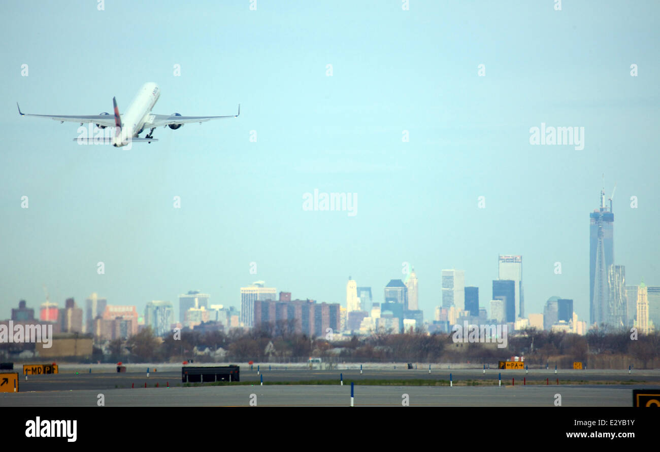 A Delta Airlines plane takes off at (JFK) John F. Kennedy International ...