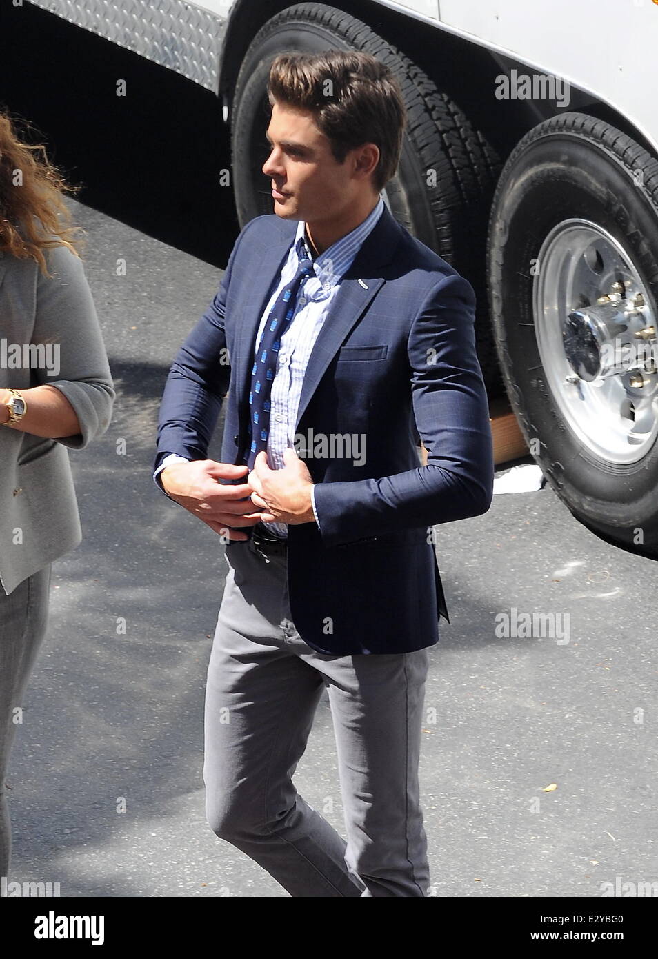 Actor Zac Efron is seen in a preppy look while on the set of "Townies ...