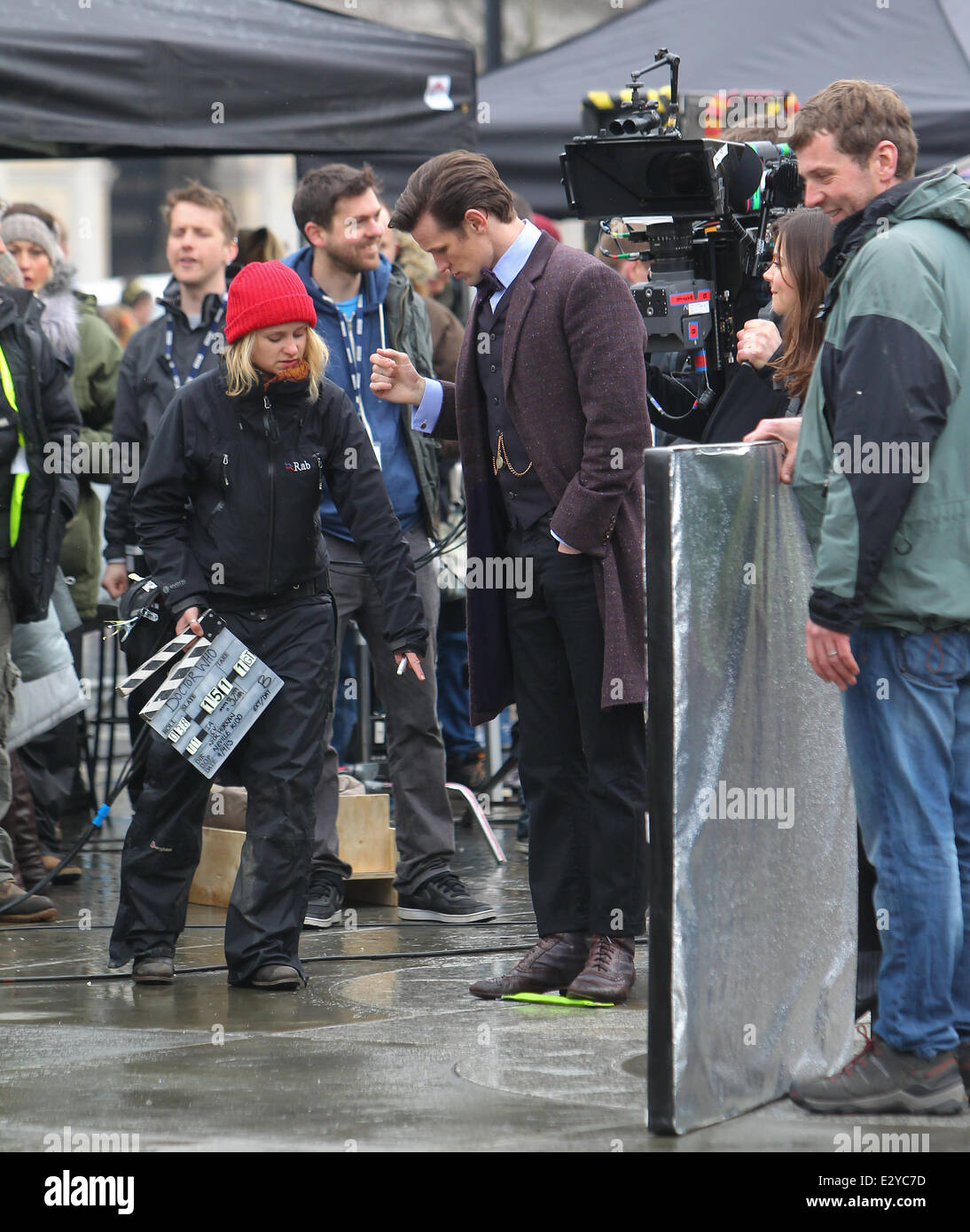 The cast of Doctor Who film the 50th anniversary special in Trafalgar ...