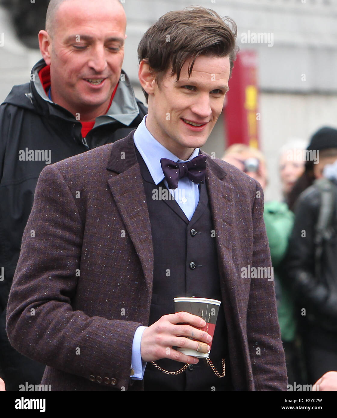 The cast of Doctor Who film the 50th anniversary special in Trafalgar ...