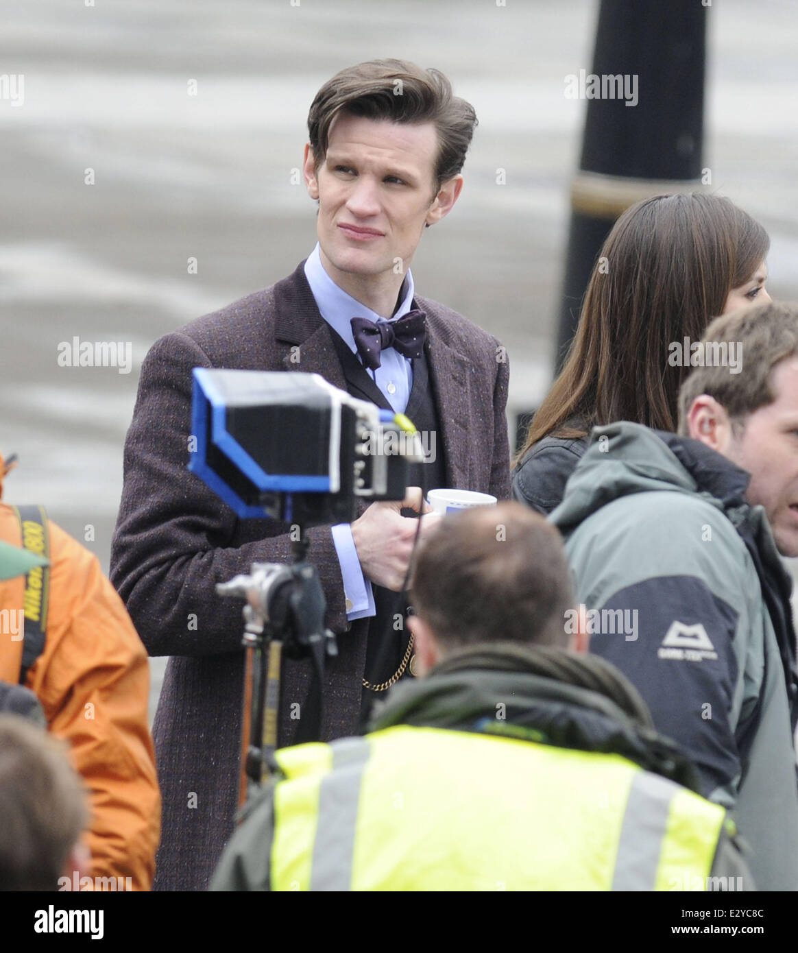 The cast of Doctor Who film the 50th anniversary special in Trafalgar ...