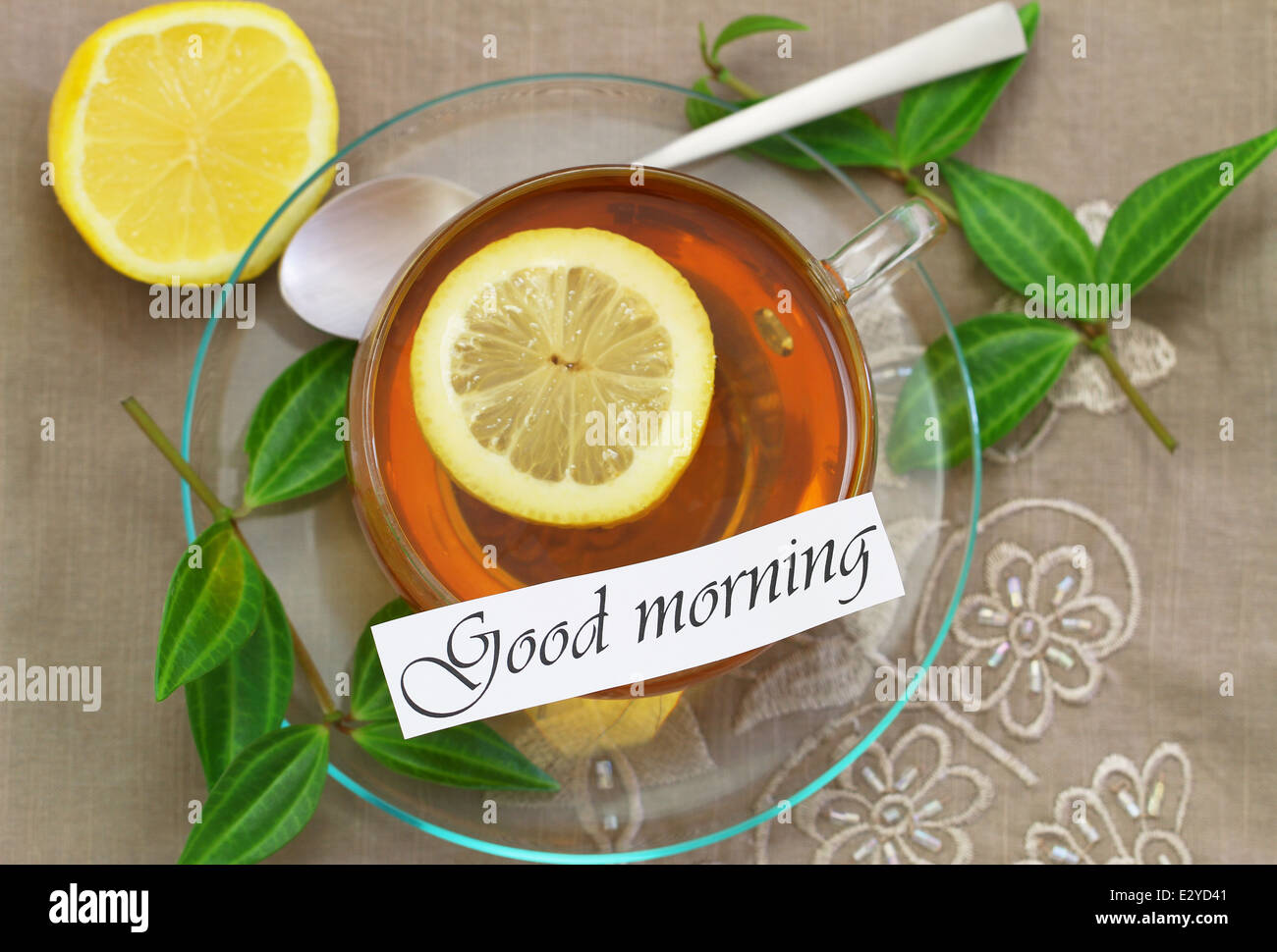 Good morning card with lemon tea Stock Photo - Alamy