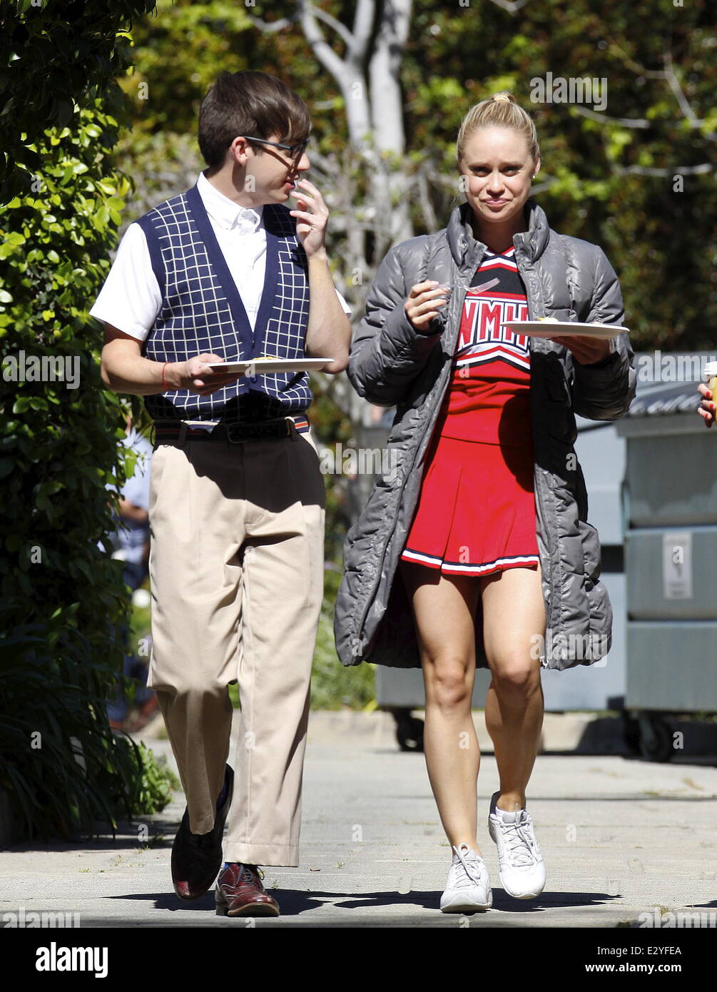 Kevin McHale and Becca Tobin on the film set of 'Glee' filming on ...