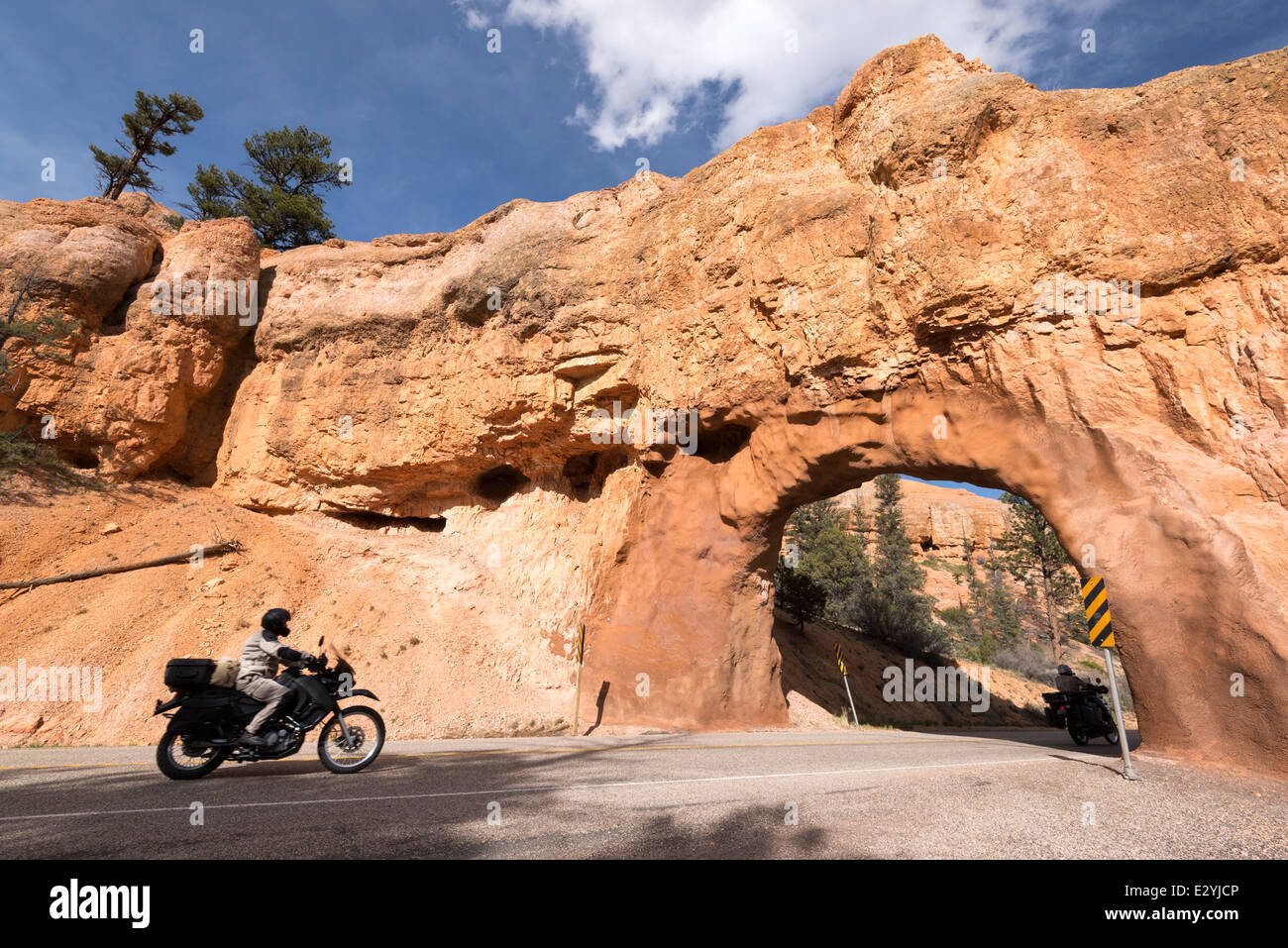 Motorcyclists riding through tunnel on scenic Highway 12 in Red Canyon ...