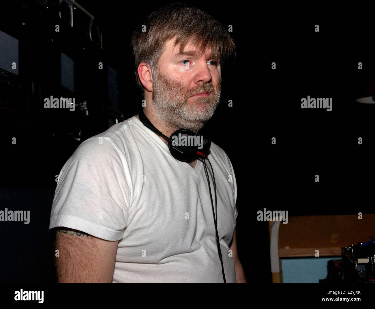 LCD Soundsystem's James Murphy performs a DJ set in an Austin nightclub ...