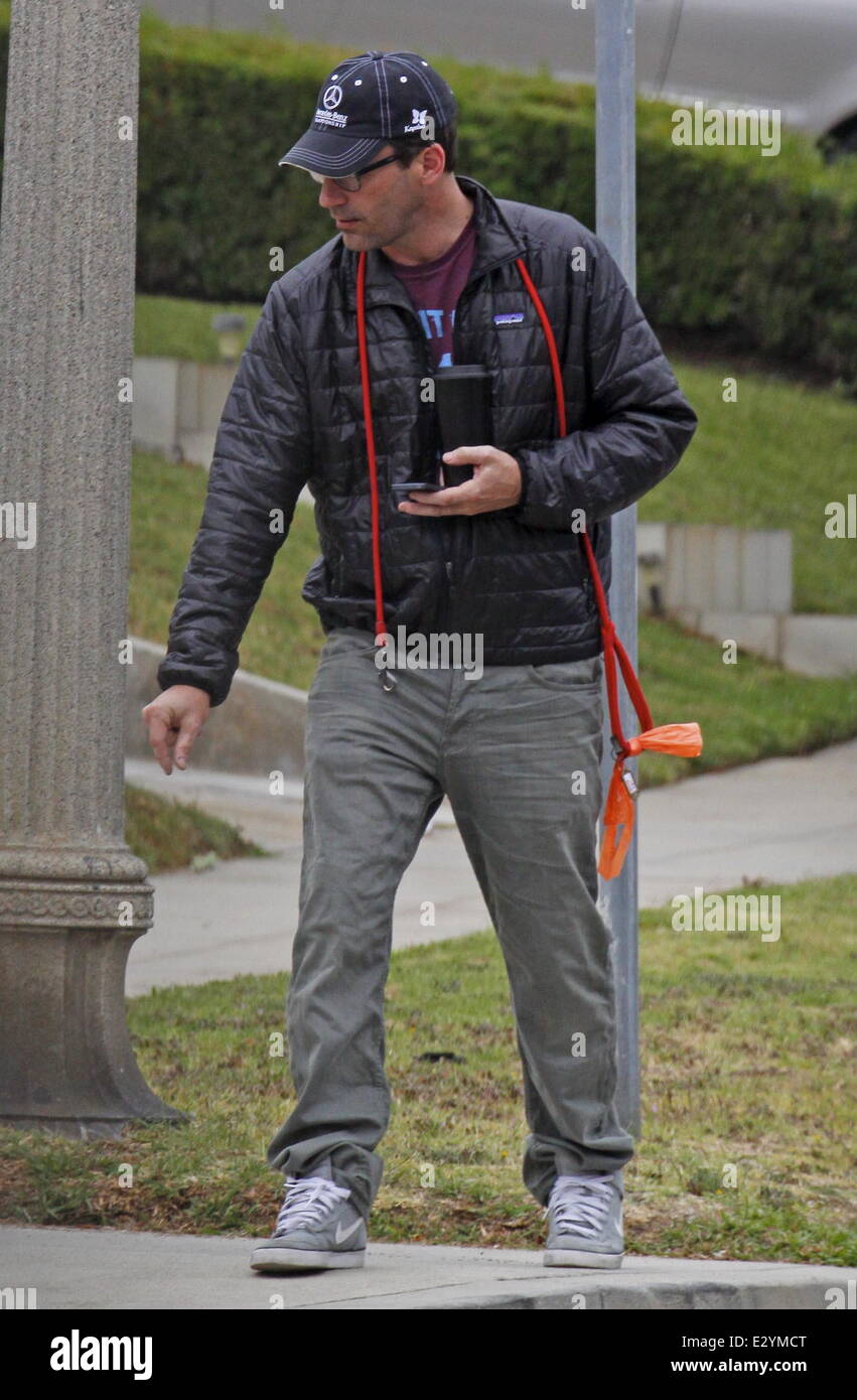 'Mad Men' star Jon Hamm walks his dog Cora, a German shepherd mix, in ...