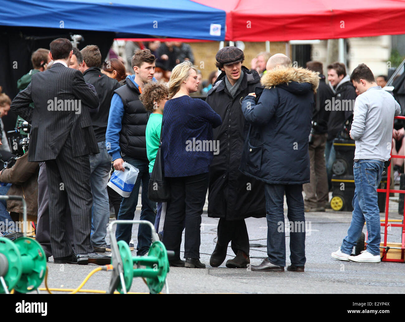 Filming takes place for the new series of 'Sherlock' in Central London ...