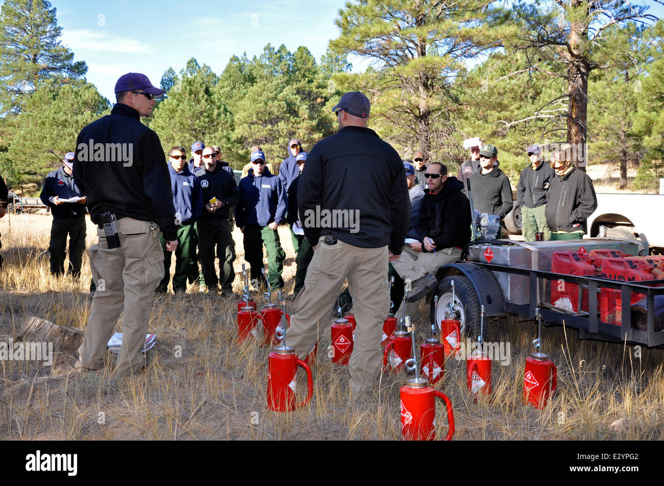 The prescribed fire burn crew meets before conducting a controlled burn ...