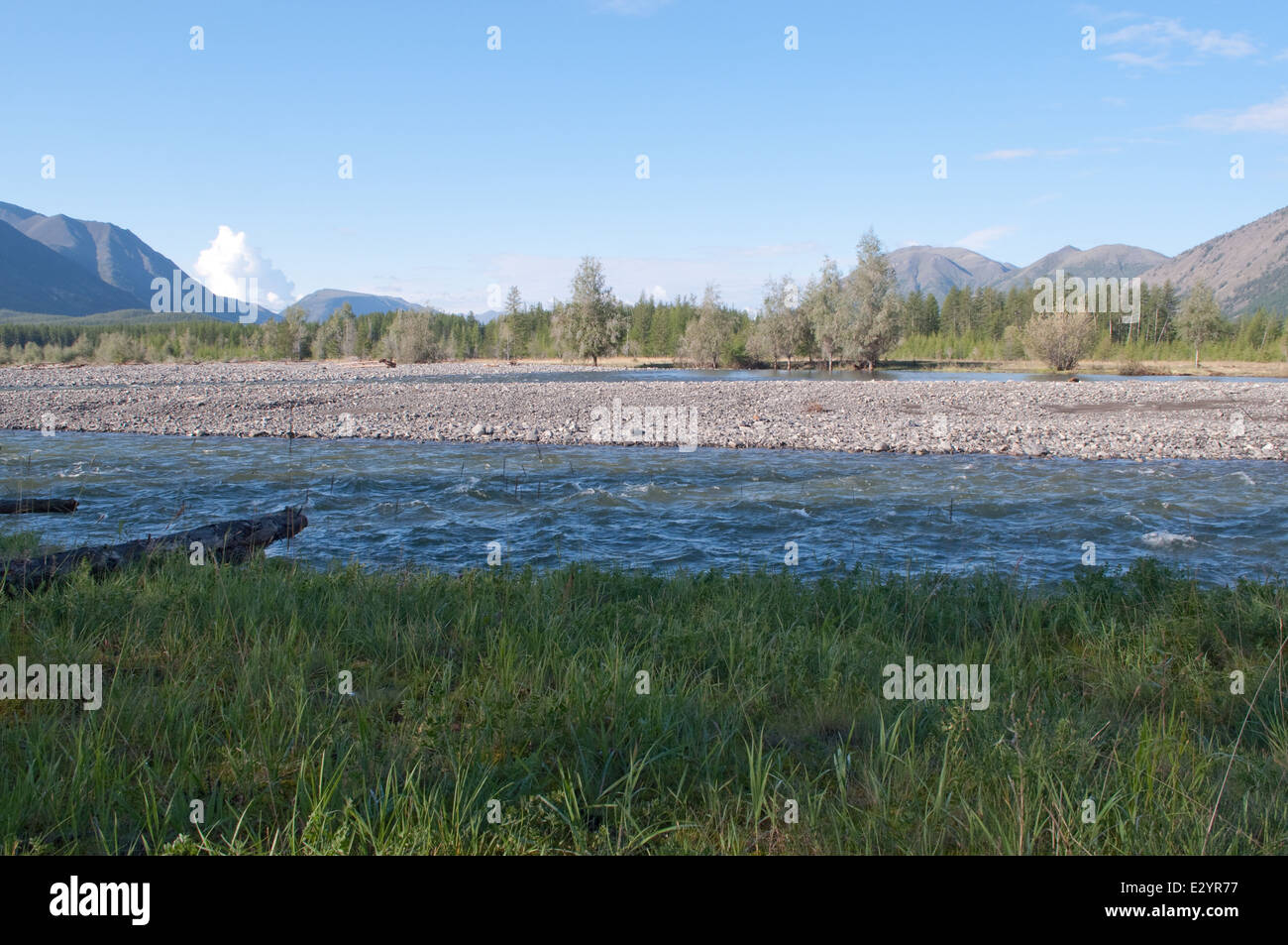 Russia, Yakutia. The landscape of the mountain river clear summer ...