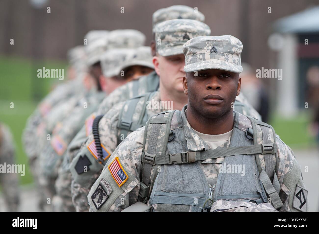 Military personnel line up at the edge of the Boston Commons on Tuesday ...