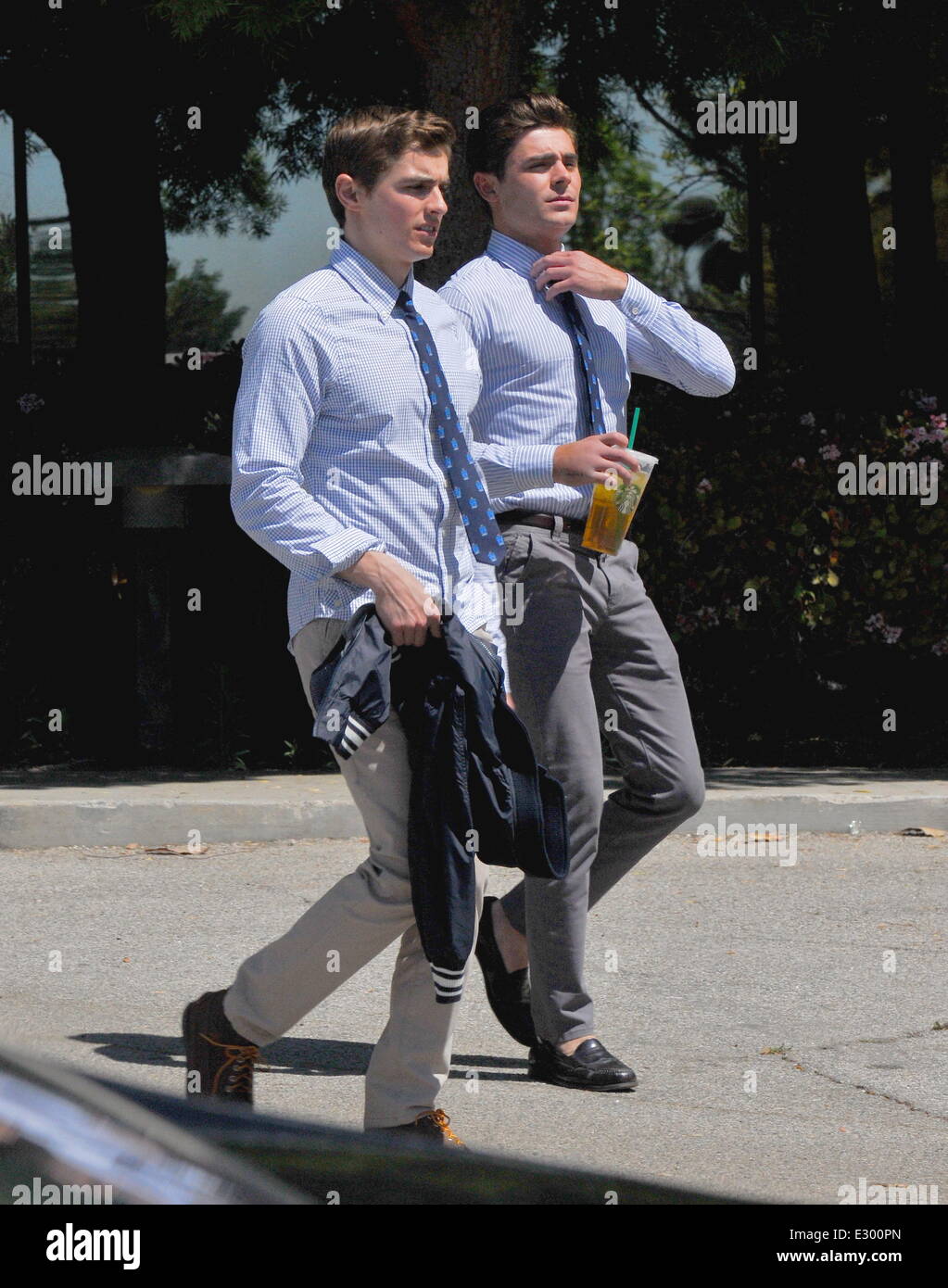 Actors on the set of 'Townies' filming in Los Angeles Featuring: Zac ...