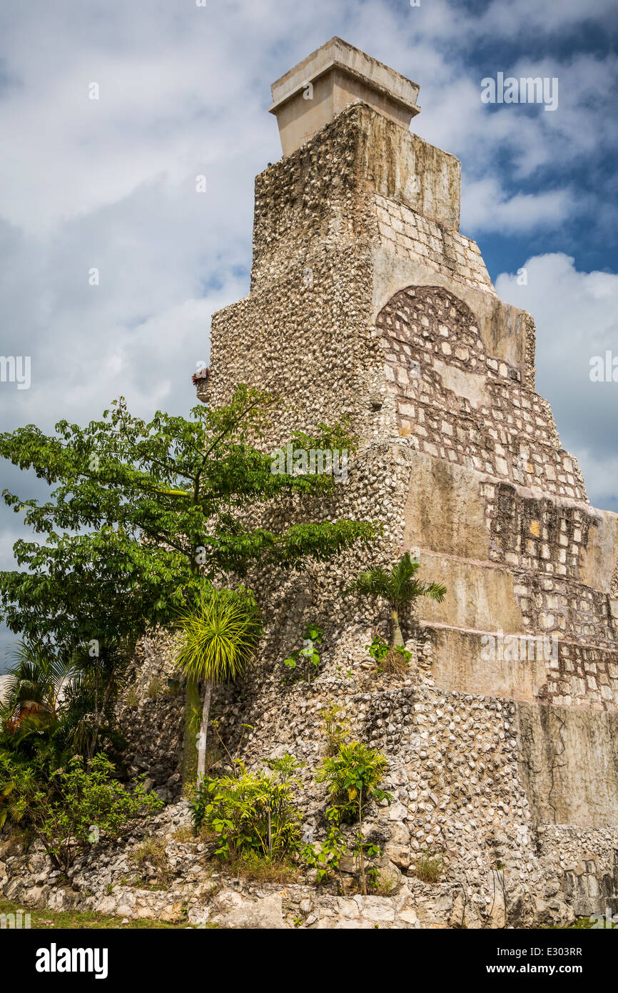 A Mayan tower at the entrance to the cruise ship terminal at Costa Maya ...