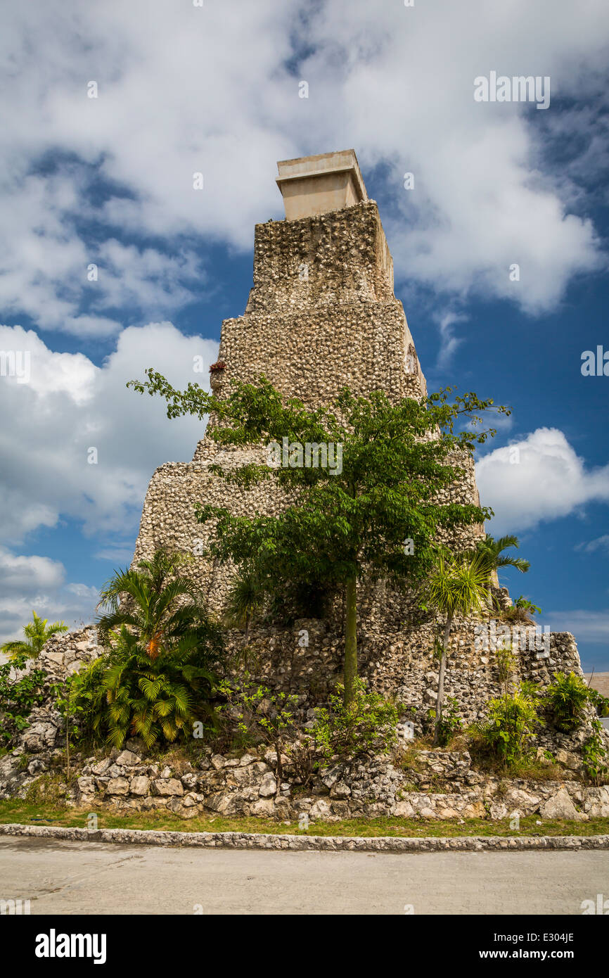 A Mayan tower at the entrance to the cruise ship terminal at Costa Maya ...