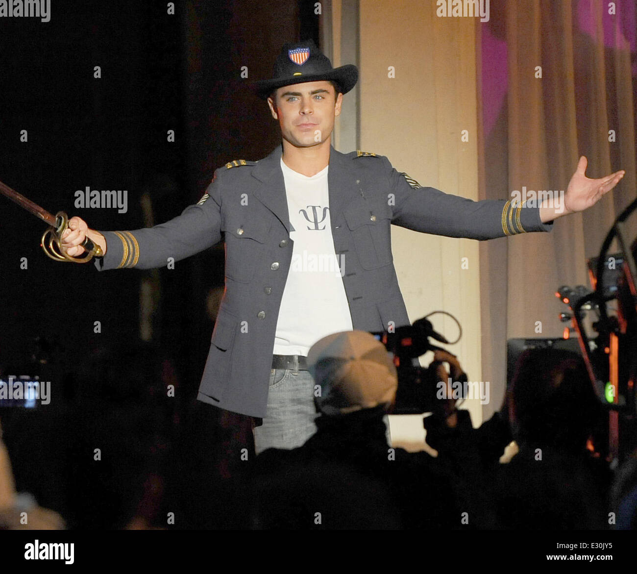 Zac Efron dressed in a confederate soldier uniform while filming a ...