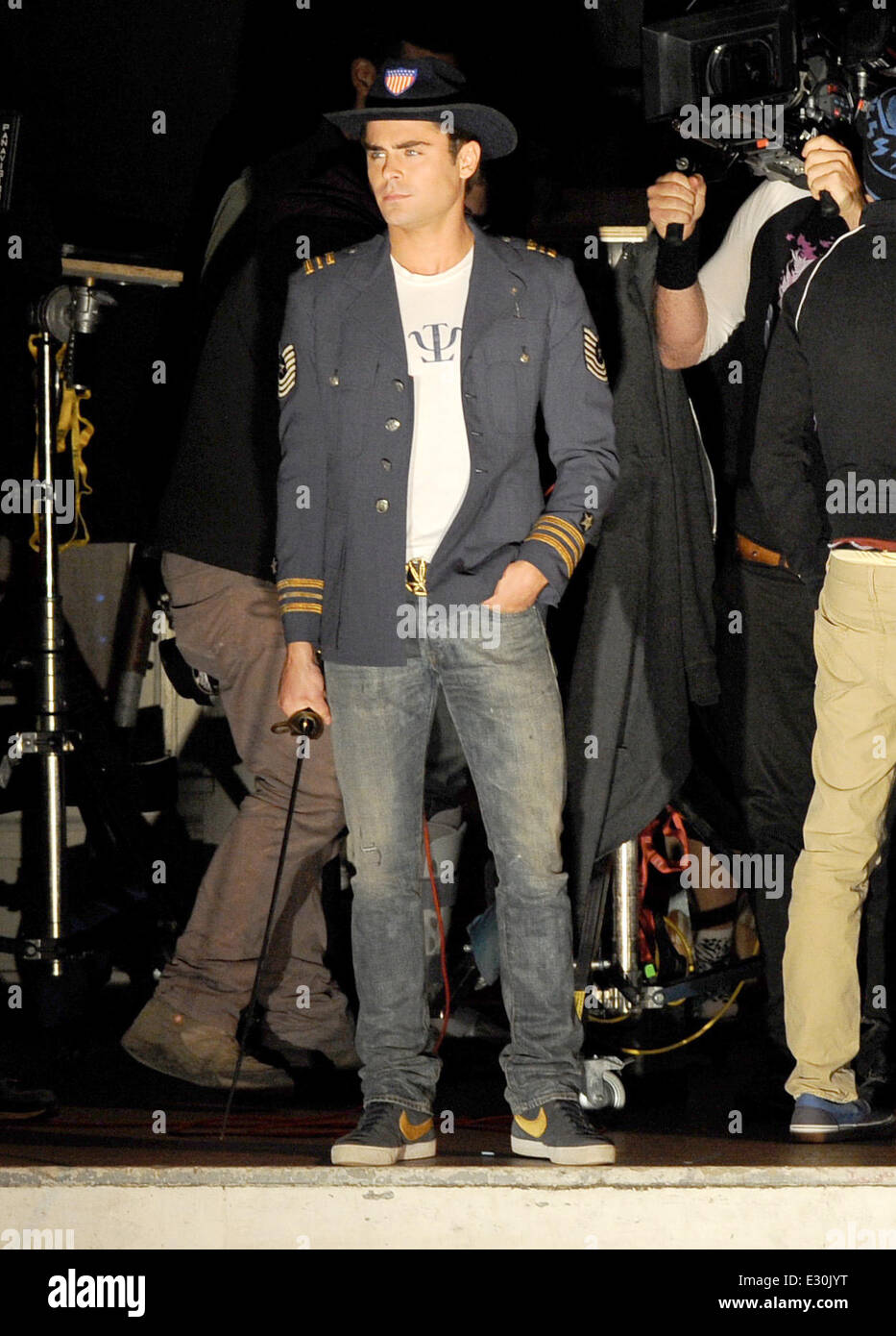 Zac Efron dressed in a confederate soldier uniform while filming a ...