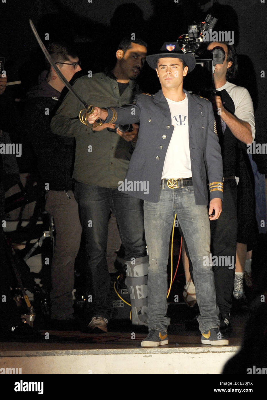 Zac Efron dressed in a confederate soldier uniform while filming a ...