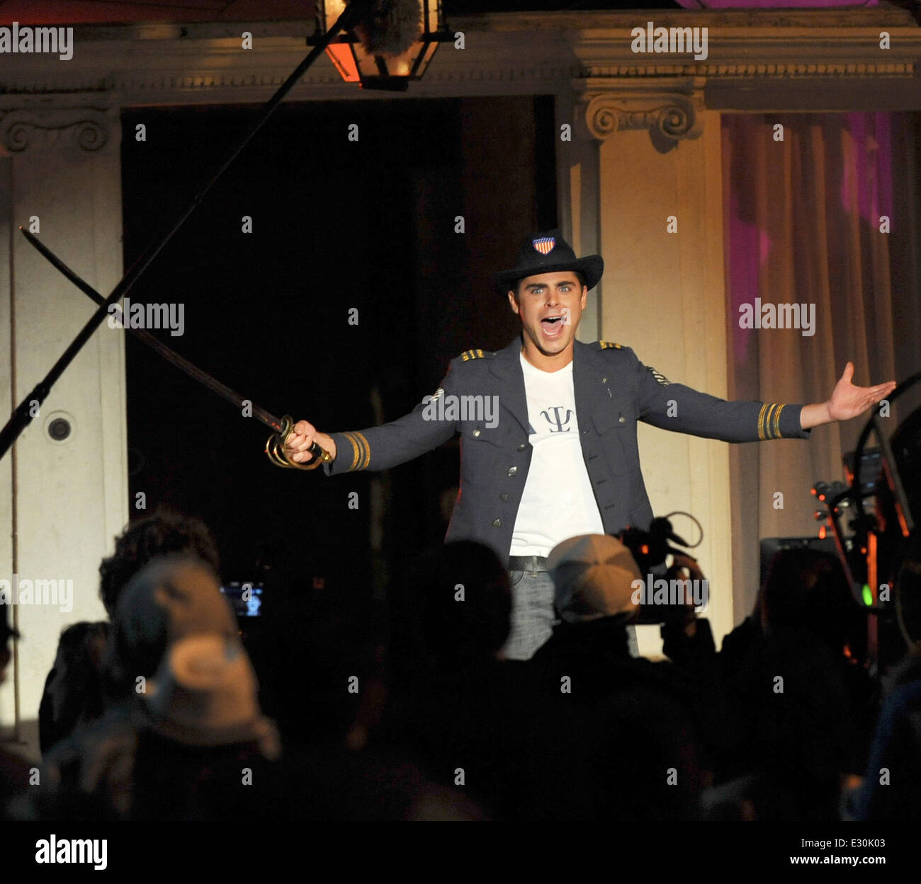 Zac Efron dressed in a confederate soldier uniform while filming a ...