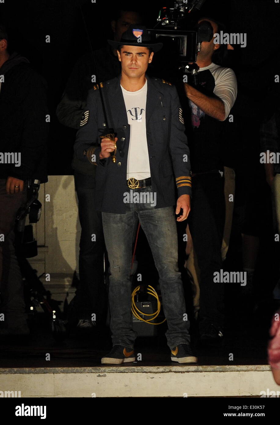 Zac Efron dressed in a confederate soldier uniform while filming a ...