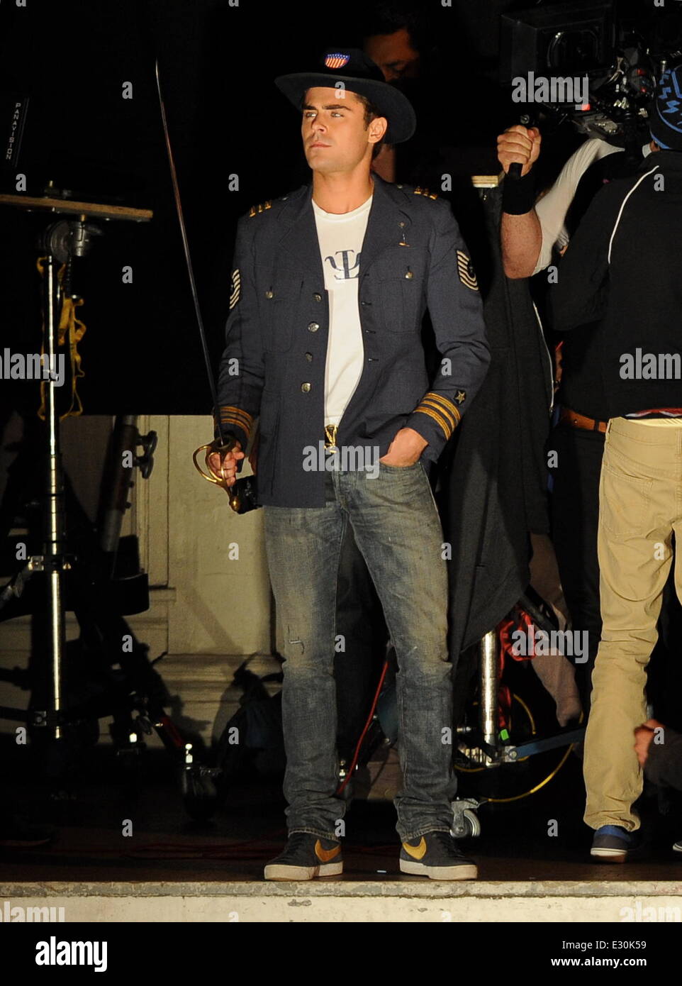 Zac Efron dressed in a confederate soldier uniform while filming a ...