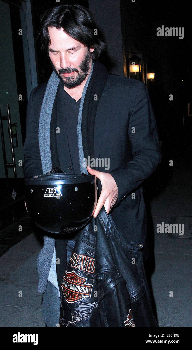 Keanu Reeves leaves Spago restaurant in Beverly Hills Featuring: Keanu ...