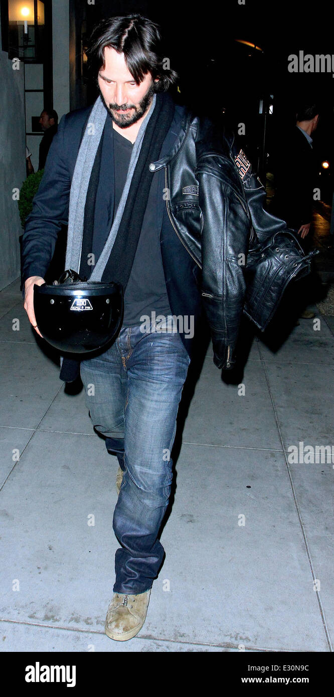 Keanu Reeves leaves Spago restaurant in Beverly Hills Featuring: Keanu ...