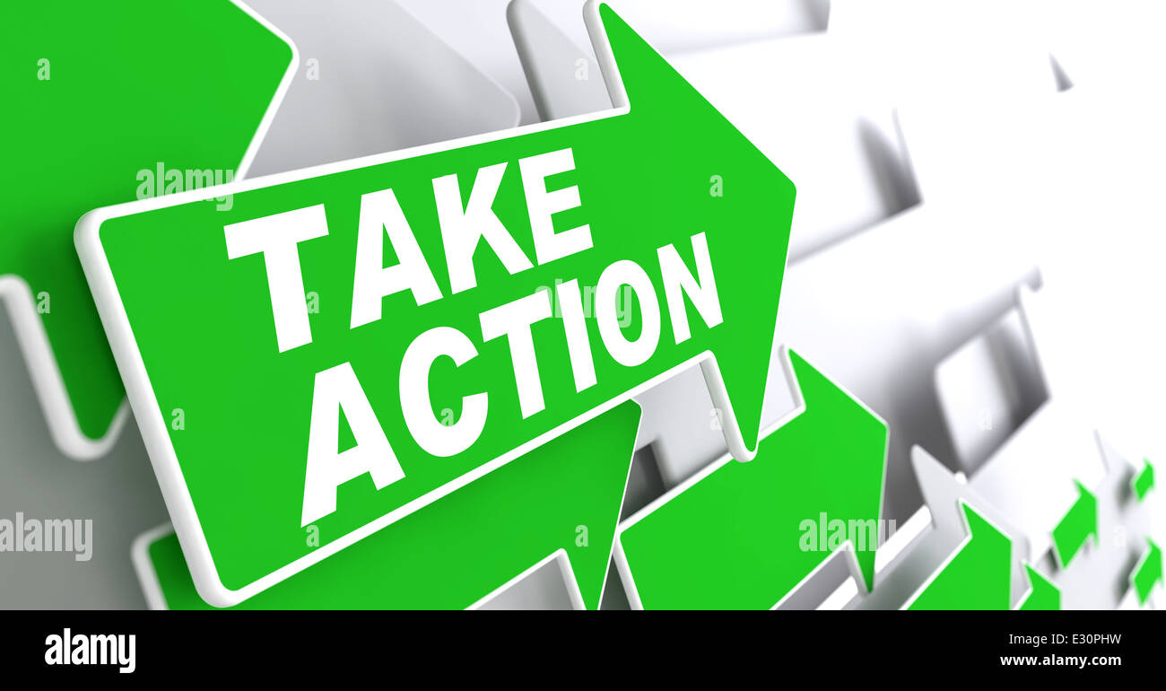 Take Action on Green Direction Arrow Sign Stock Photo - Alamy