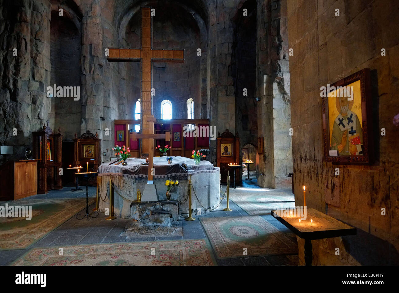 Interior of the 6th century Georgian Orthodox Jvari monastery situated ...