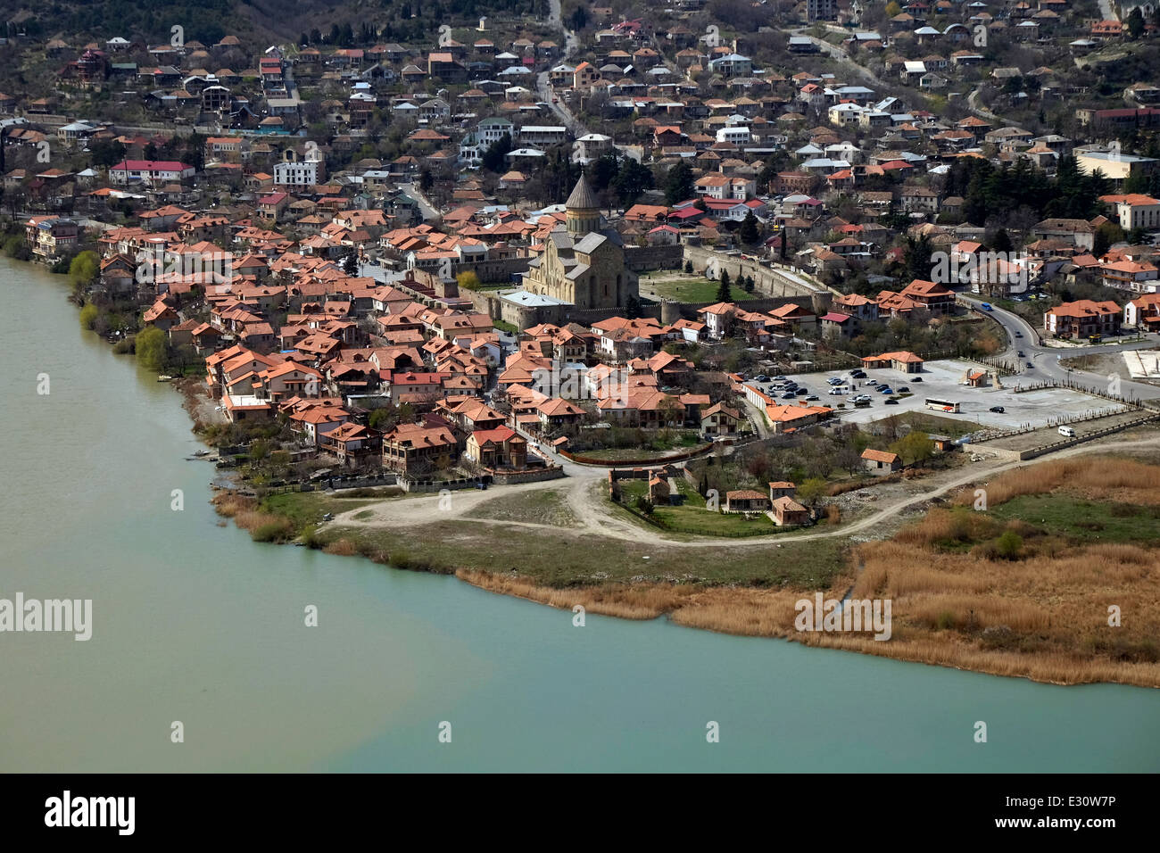 View overlooking town of Mtskheta from Jvari Monastery at the ...
