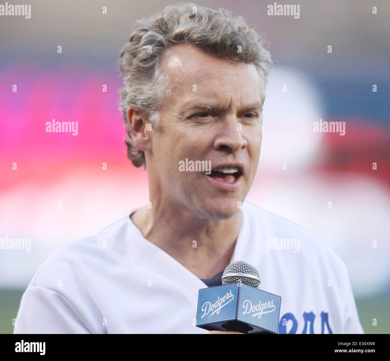 Tate Donovan throws the first pitch at the Los Angeles Dodgers vs ...