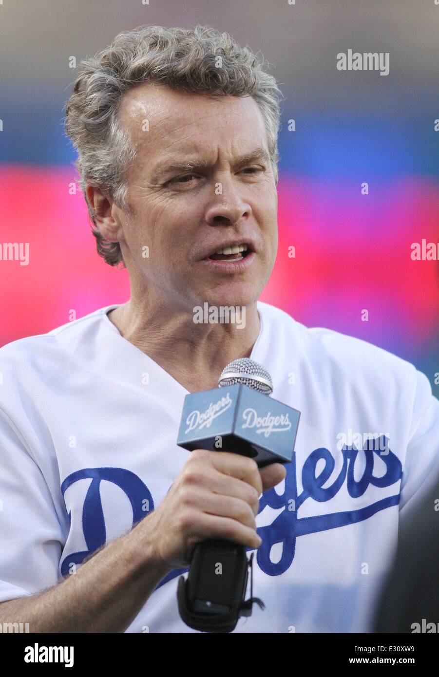 Tate Donovan throws the first pitch at the Los Angeles Dodgers vs ...