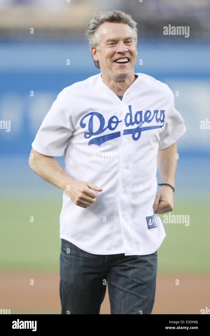 Tate Donovan throws the first pitch at the Los Angeles Dodgers vs ...