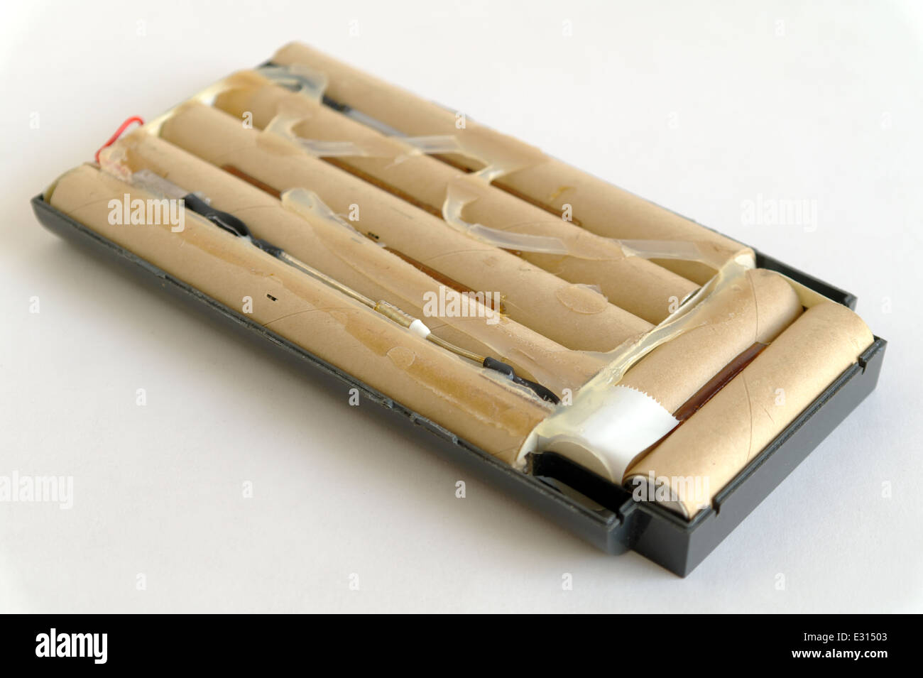 inside of a very old laptop accumulator Stock Photo - Alamy