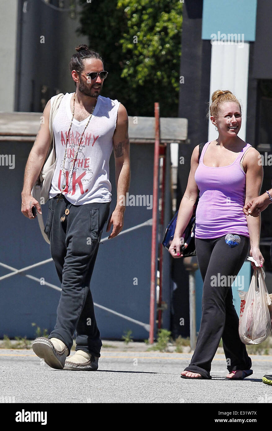 Russell Brand seen with friends after attending a yoga class in Los ...