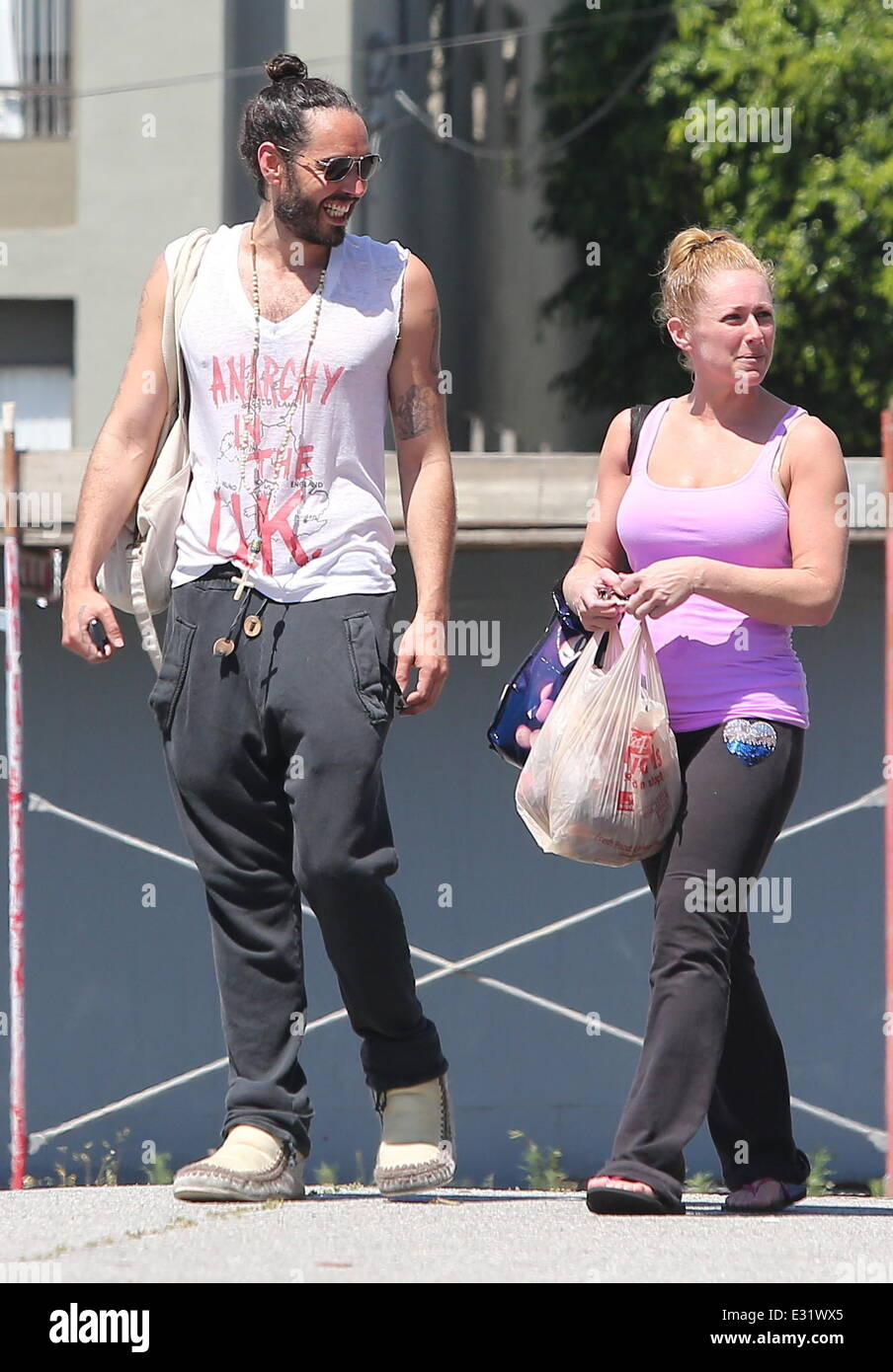 Russell Brand seen with friends after attending a yoga class in Los ...