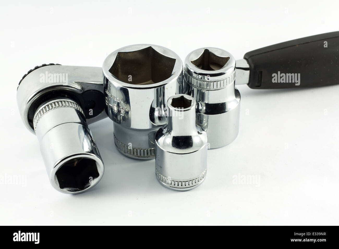 Chrome ratchet and socket box Stock Photo - Alamy