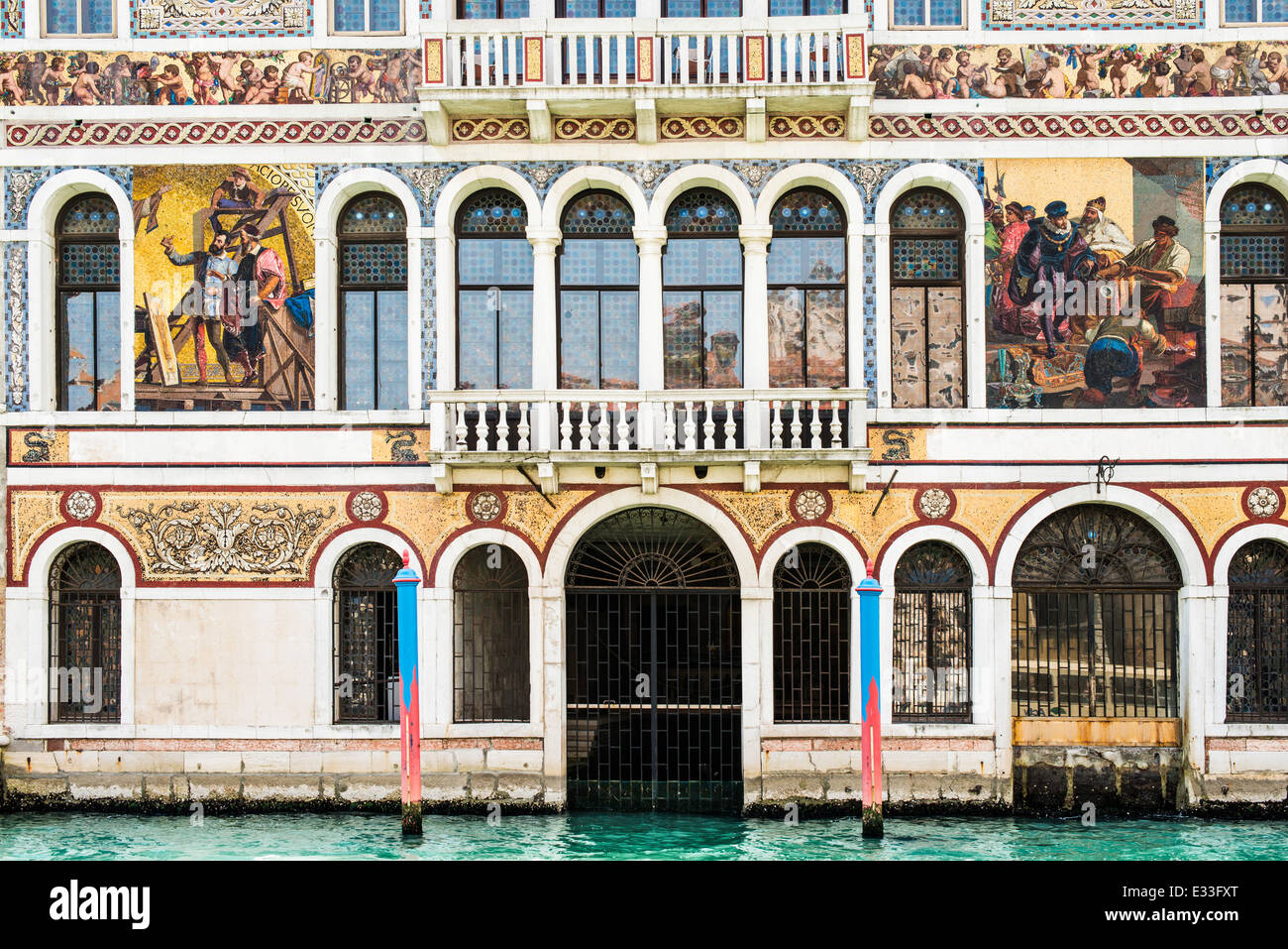 Ancient buildings in Venice. Boats moored in the channel. View from the ...