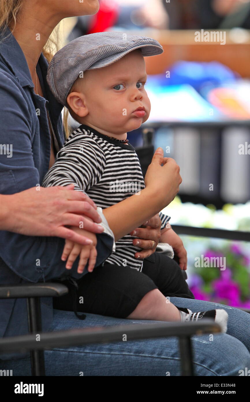 Elizabeth Berkley and son Sky Cole Lauren seen at The Grove for an ...