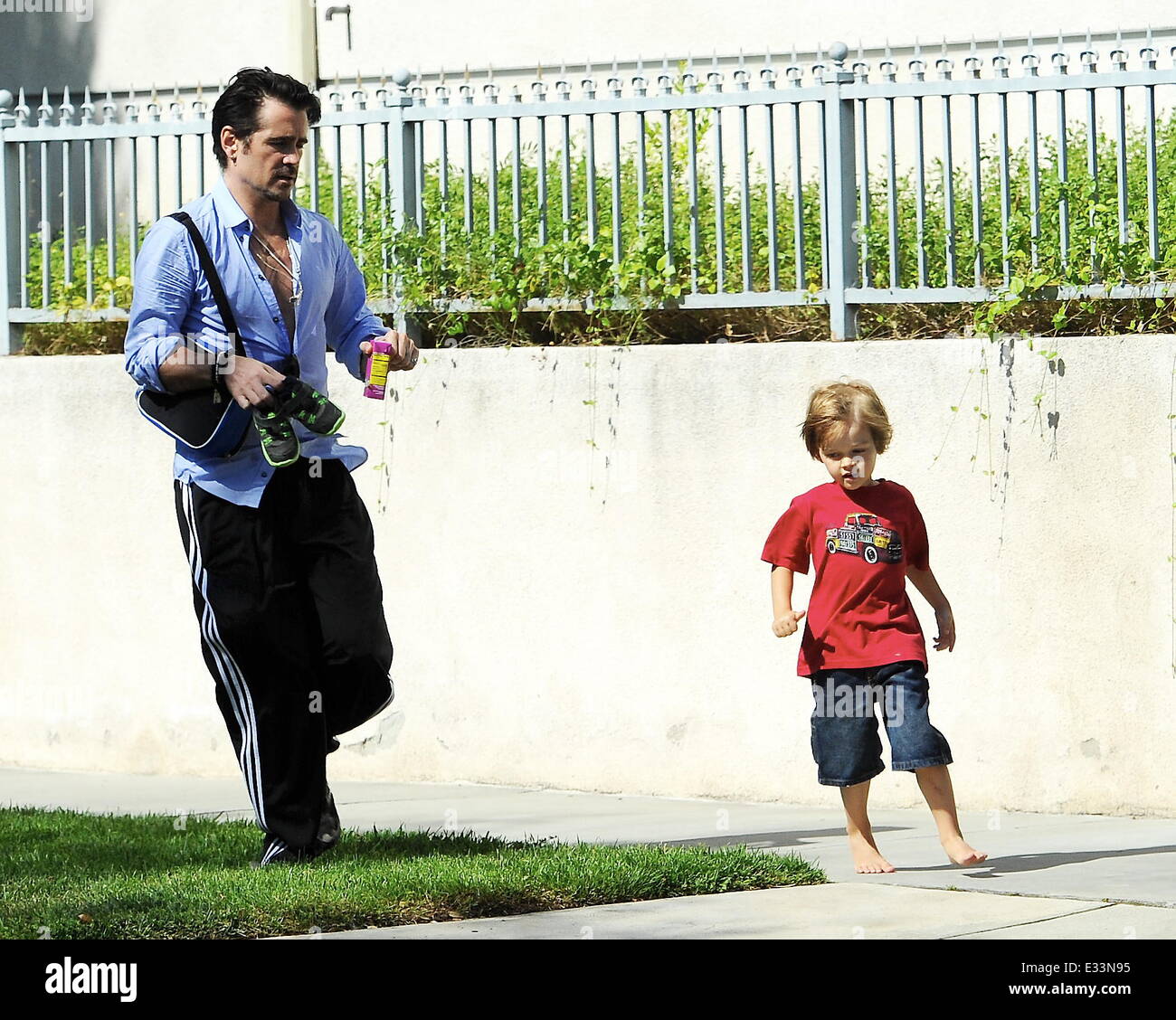 Colin Farrell picks up son Henry from school in Studio City Featuring ...
