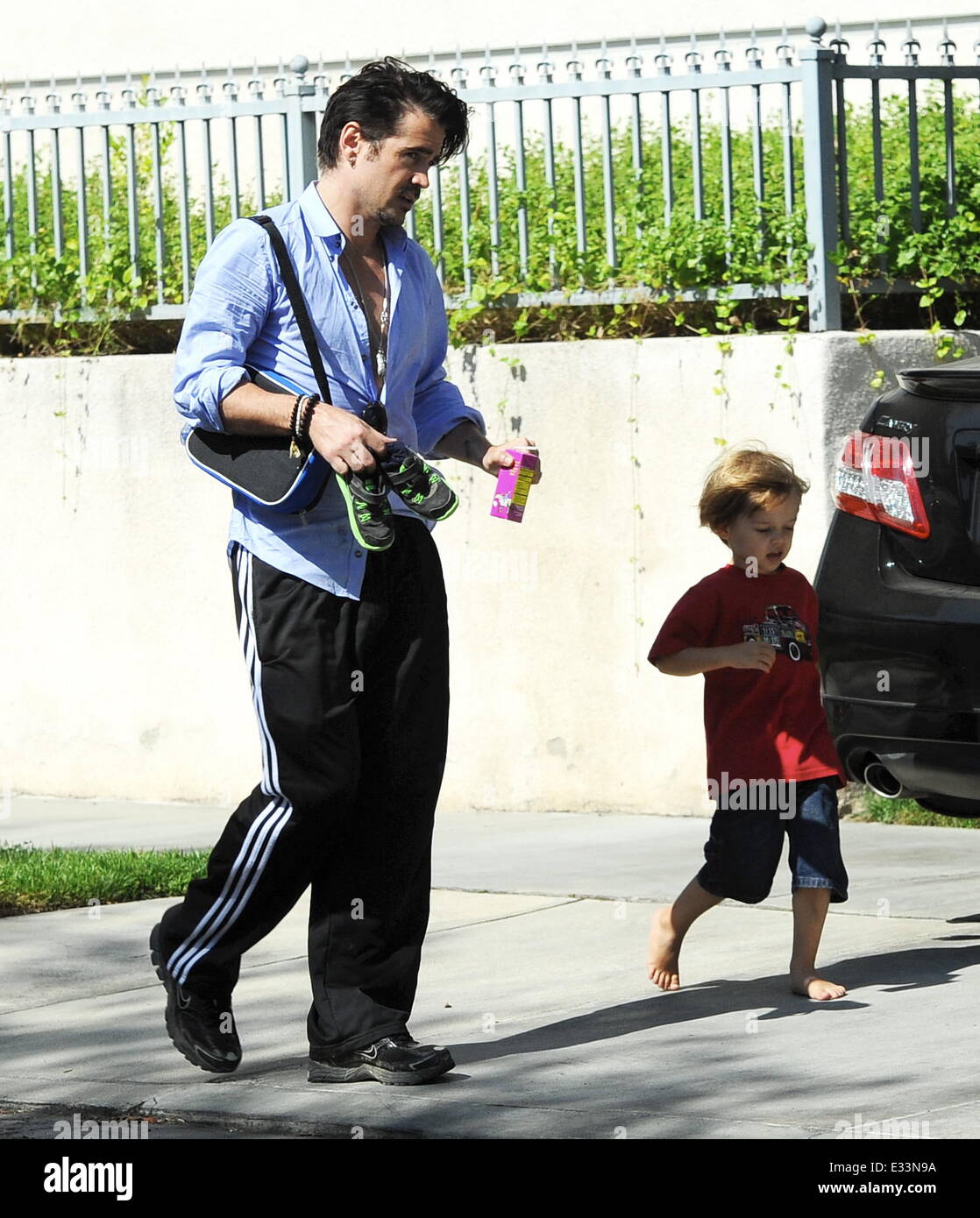 Colin Farrell picks up son Henry from school in Studio City Featuring ...