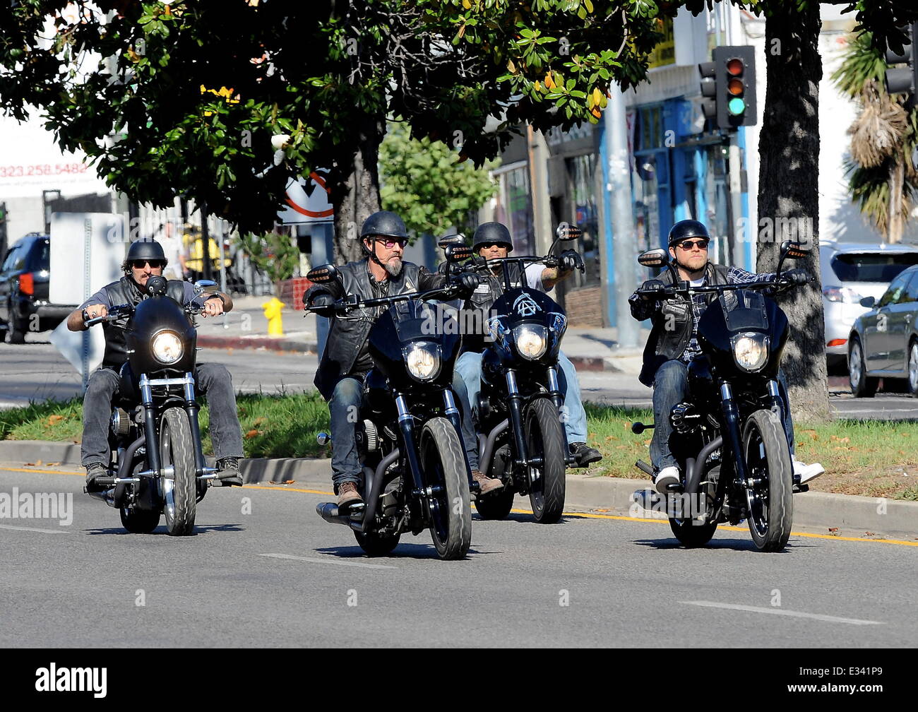 Actors film scenes for the hit tv show 'Son's Of Anarchy' in Los ...