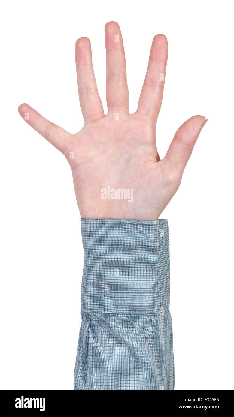 open five fingers hand gesture isolated on white background Stock Photo ...