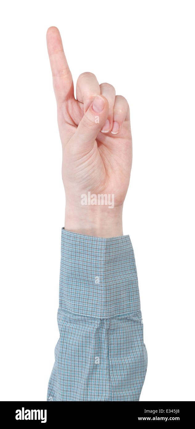 attention with forefinger - hand gesture isolated on white background ...