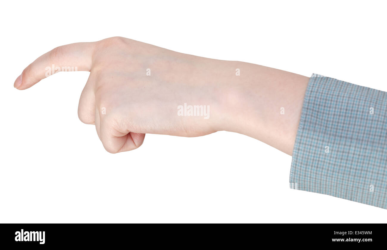pressing by forefinger - hand gesture isolated on white background Stock Photo - Alamy